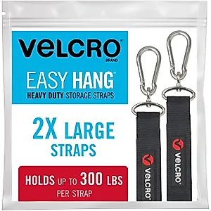 VELCRO Brand VEL-30688-USA Easy Hang Heavy Duty Straps Garage Storage and Organization, Extension Cord Holder, Pool Hoses, Tools, Shed, 2pk Large Holds 300lbs, Black