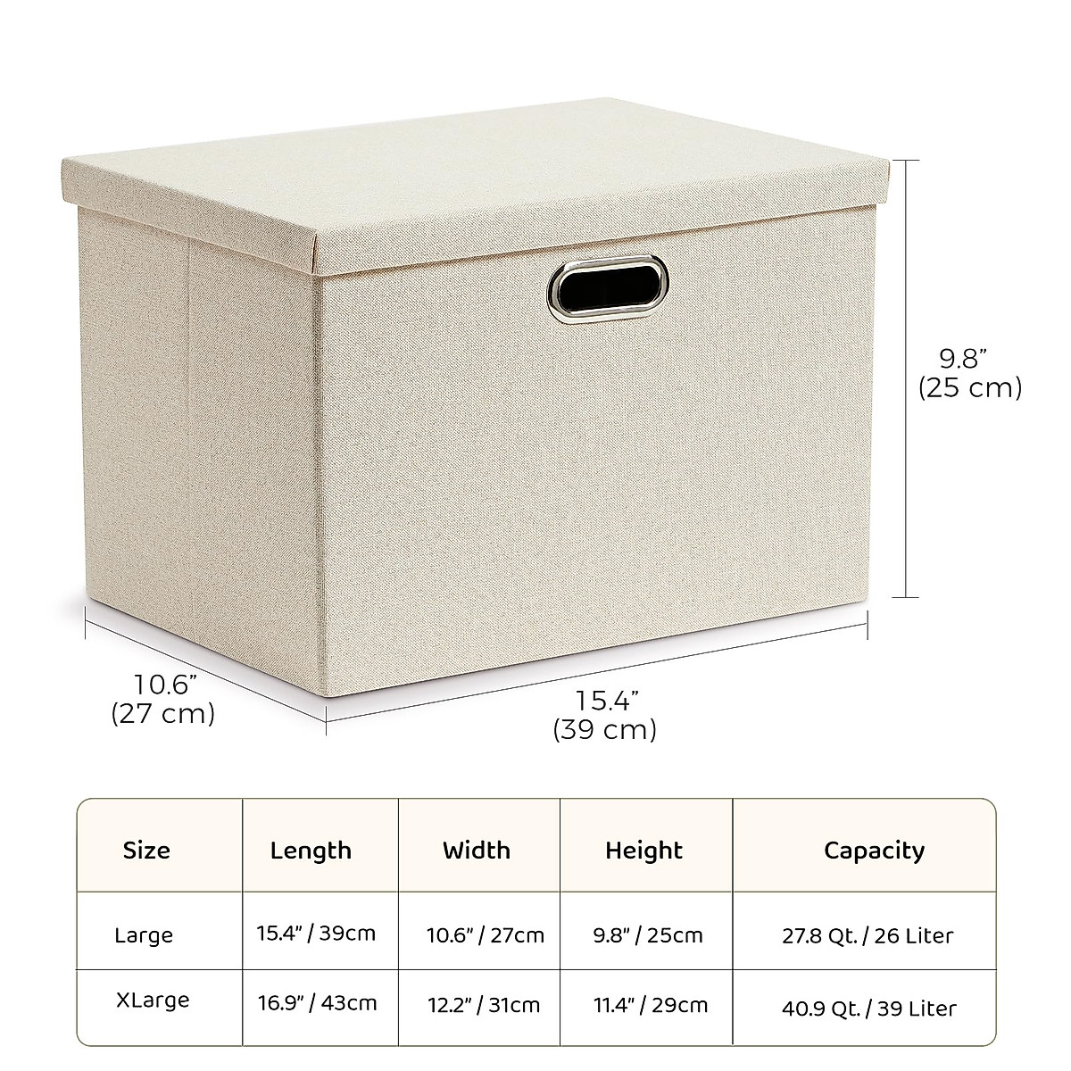 FABINADO 7.7 oz/yd² Fabric Storage Bins with Lids - Foldable Closet Linen Organizer, 5 Pack(Candlelit Beige, Large, 15.4" x 10.6" x 9.8")