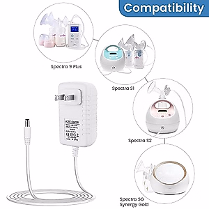 12V Charger Replacement for Spectra Breast Pump S1, S2 Plus, S3 Pro, 9 Plus, 6ft Charging Power Cord