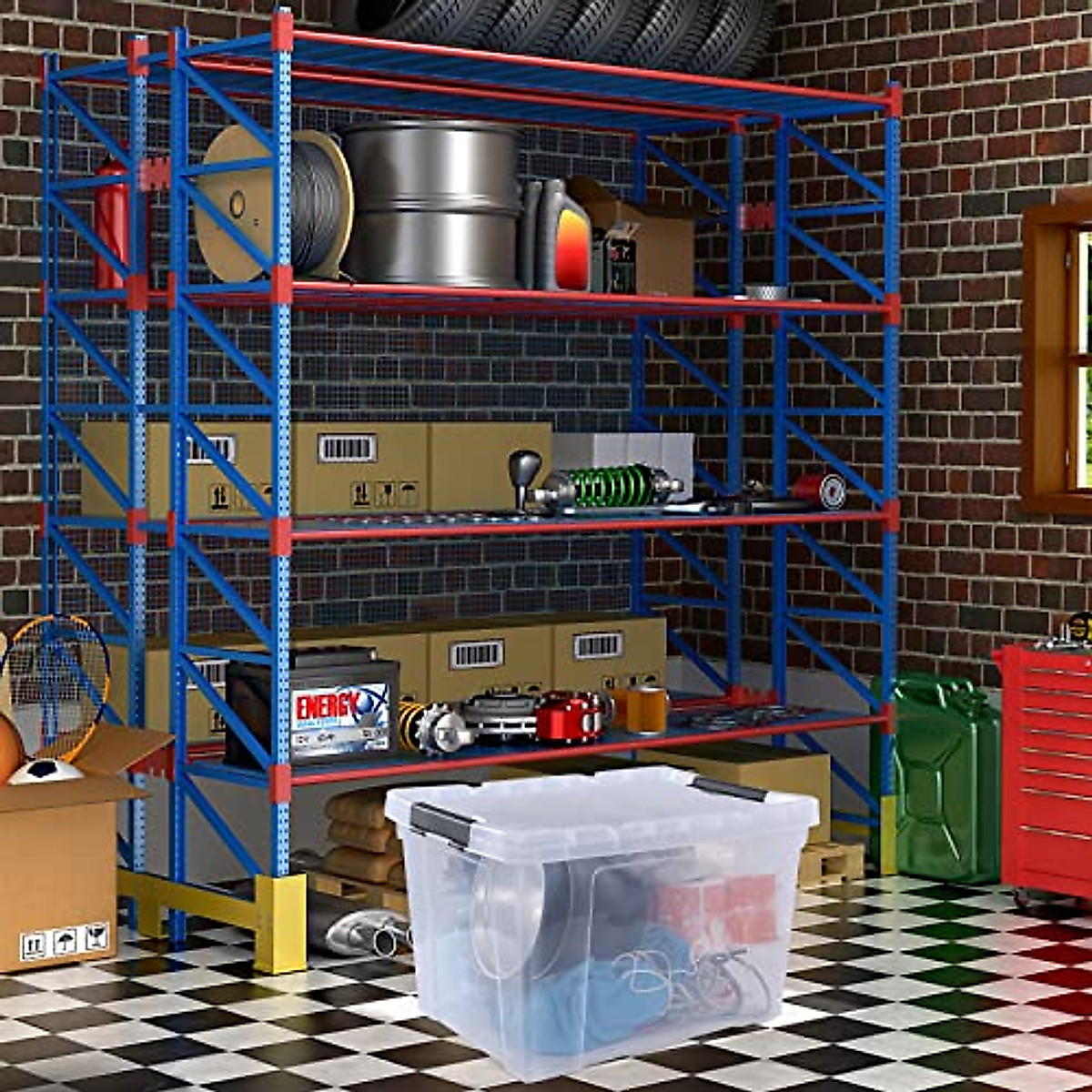 Obstnny 4 Pack Huge Storage Bin with Wheels, 50 Quart Latching Box, Clear