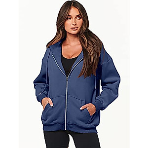 ANRABESS Oversized Hoodies for Women Long Sleeve Hooded Sweater Fall Jacket Fleece Sweatshirt Casual Comfy 2023 Trendy Y2K Clothes Teen Girls A989dianlan-M Navy Blue