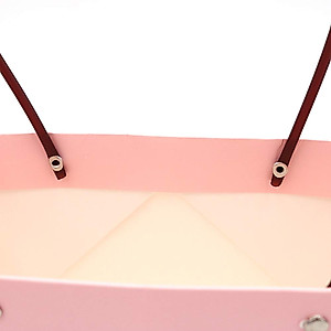 Shiwaki 5pcs Kraft Paper Flower Gift Bags Bouquet Bags Box Waterproof Brown Paper Carrier Bags with Handle Tote Bags for Birthday Wedding Party Favors - Pink