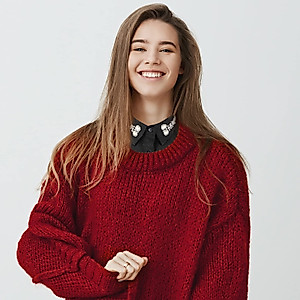 Women's Fake Detachable Dickey Collar Diamond Pearl Lace Fake Half Shirt Collar (Black)