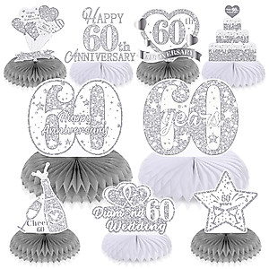 RUMIA 9Pcs 60th Wedding Anniversary Decorations 60th Diamond Wedding Anniversary Honeycomb Centerpiece Diamond Wedding Anniversary Table Toppers Centerpiece Decorations