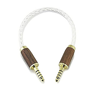 NewFantasia 4.4mm Male to Male Balanced 5 Pole Headphone Audio Adapter Cable 8 Cores 6N OCC Copper Single Crystal Silver Plated Wire Walnut Wood Shell 4.4mm to 4.4mm Male 15cm