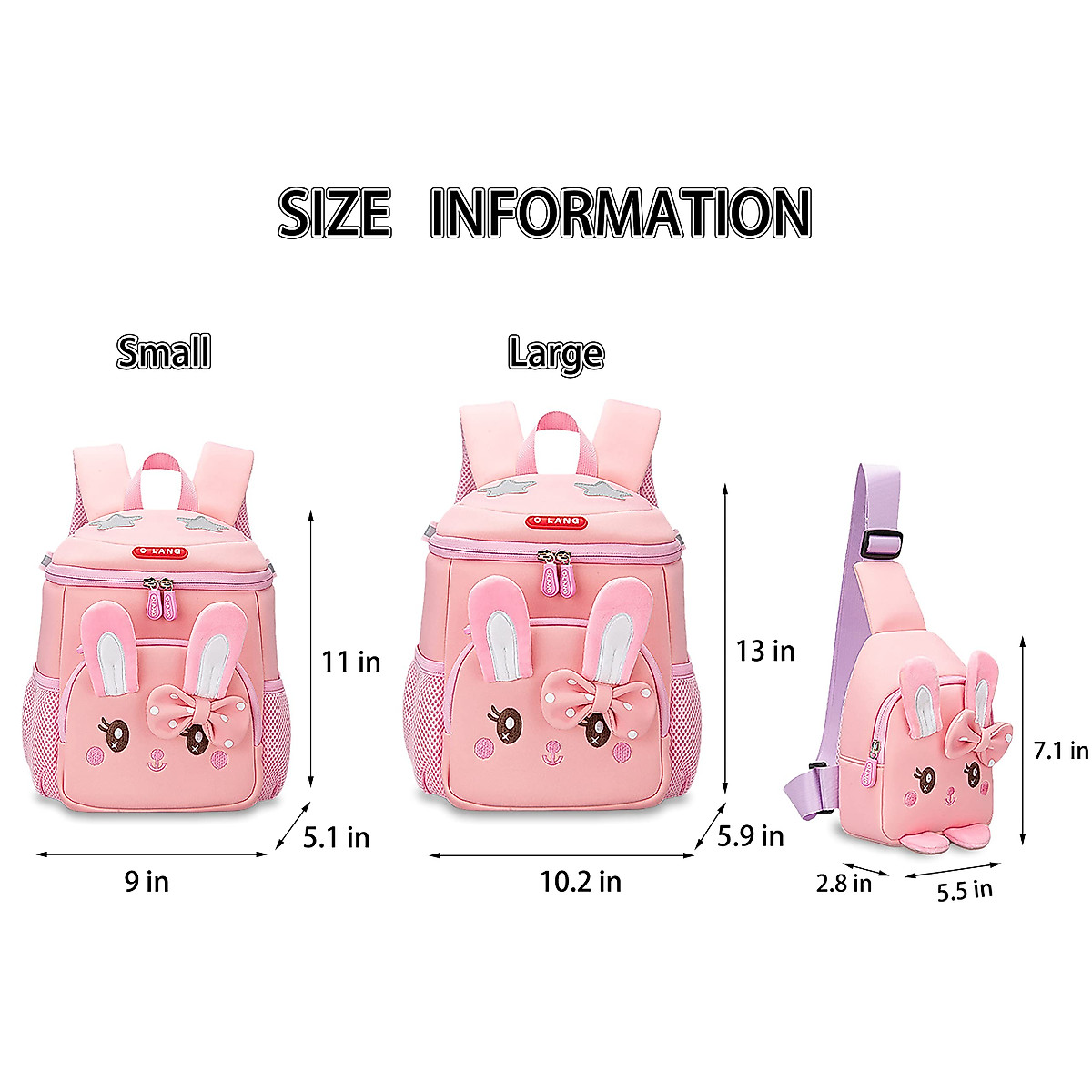kvcezxu Kids Backpack Cute Bunny School bag and Shoulder Bag 2Pcs Set, Anti-Lost Children Toddler Small Schoolbag BookBag For Boys Girls Pink Small