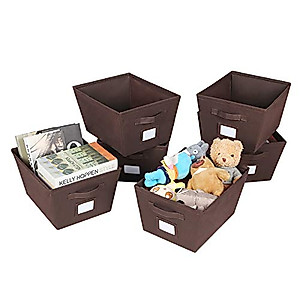 Storage Bins Cubes Baskets Containers with Dual Handles for Home Closet Bedroom Drawers Organizers, Foldable, Set of 6 (Brown)