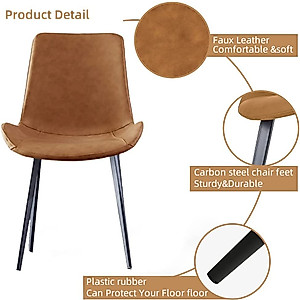 HIPIHOM Dining Chairs Set of 2,Modern Kitchen & Dining Room Chairs,Upholstered Dining Accent Chairs in Faux Leather Cushion Seat and Sturdy Metal Legs(Brown)