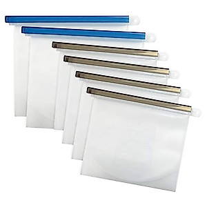 Silicone Reusable Food Storage Bags (Set of 6) (2 Large 50oz + 4 Medium 33.8oz), by Better Kitchen Products, Airtight, Expandable Gusset, Easy Stand-Up, for Solids, Liquids, Refrigerator and Freezer,