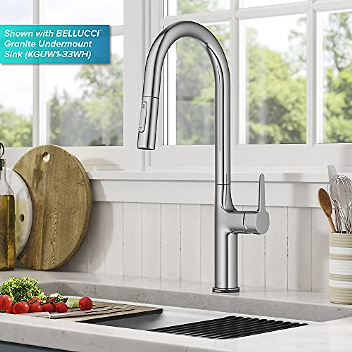 KRAUS Oletto Tall Modern Single-Handle Touch Kitchen Sink Faucet with Pull Down Sprayer in Chrome, KTF-3101CH