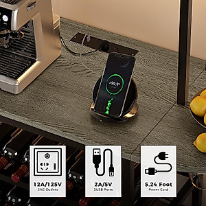 WASAGUN 6-Tier Coffee Bar Cabinet with Power Outlet & RGB LED, Wine Bar Cabinet for Home, Coffee Bar Cabinet Table with Wine Rack & Storage, Liquor Bar Cabinet for Dining Room