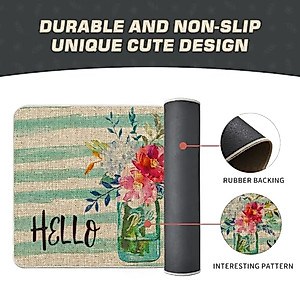 Artoid Mode Watercolor Stripes Hello Spring Doormat, Seasonal Holiday Home Low-Profile Floor Mat Switch Mat for Indoor Outdoor 17 x 29 Inch