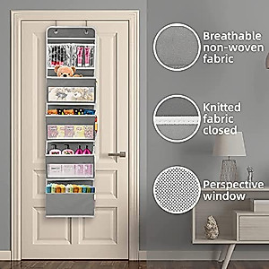 SHALORY 2 Pack Over The Door Hanging Organizer, Wall Mount Storage Hanging Organizer with 4 Large Capacity Pockets and PVC Pockets for Storage Cosmetics, Toys, and Sundries, etc（Grey）