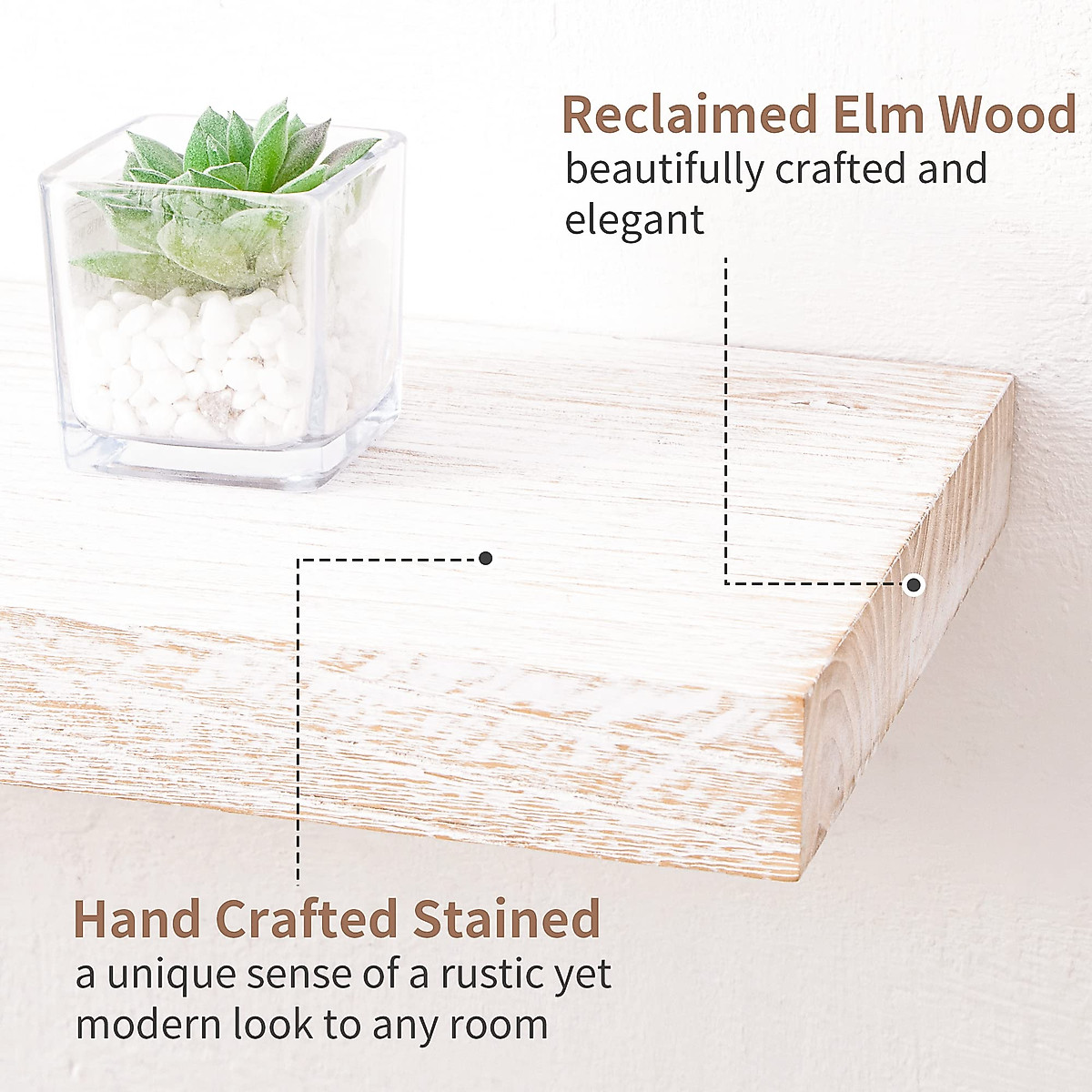 Axeman Floating Shelves for Wall, Rustic Elm Wood 48''W x 8" D Wall Shelf with Invisible Bracket, Large Long Wall Mounted Storage Shelves for Living Room, Bedroom, Kitchen, Bathroom Decor, White Wash