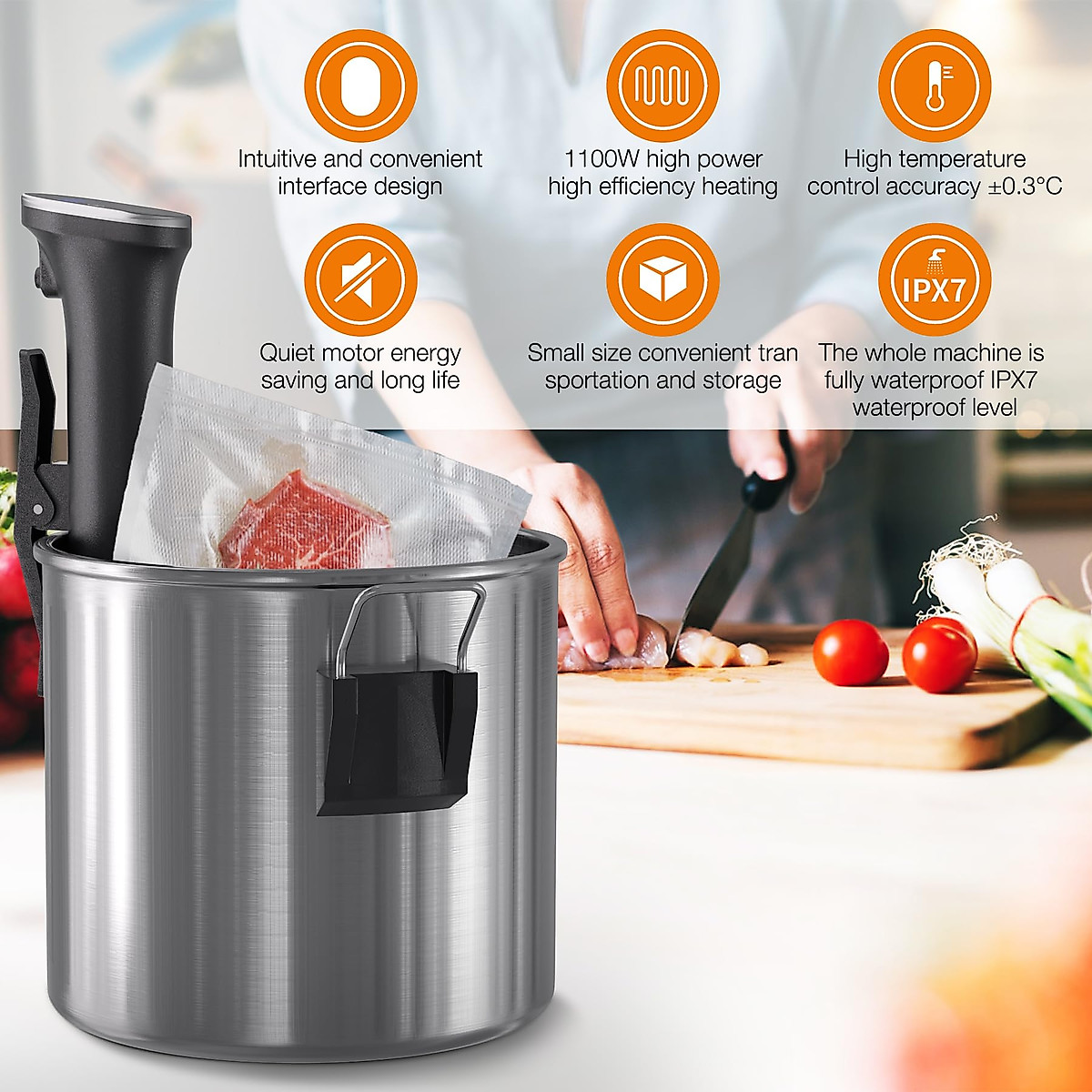 Upesitom Sous Vide Machine Upgraded 1100W Sous Vide Cooker Fast Heating, Ultra Quiet Immersion Circulator Precision Cooking Machine, IPX7 Waterproof, Accurate Temp, Digital Timer, Touch Control