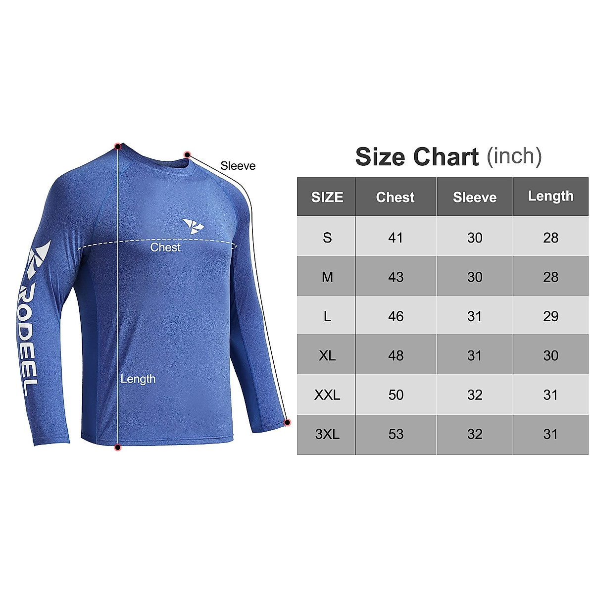 Rodeel Men's Running Fishing Shirt UPF 50+ Outdoor Athletic Performance Long Sleeve T-Shirt Grey