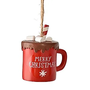 The Bridge Collection Merry Christmas Red Hot Cocoa Mug Ornament - Mug of Hot Chocolate Christmas Tree Ornaments - Comfort Food Ornament