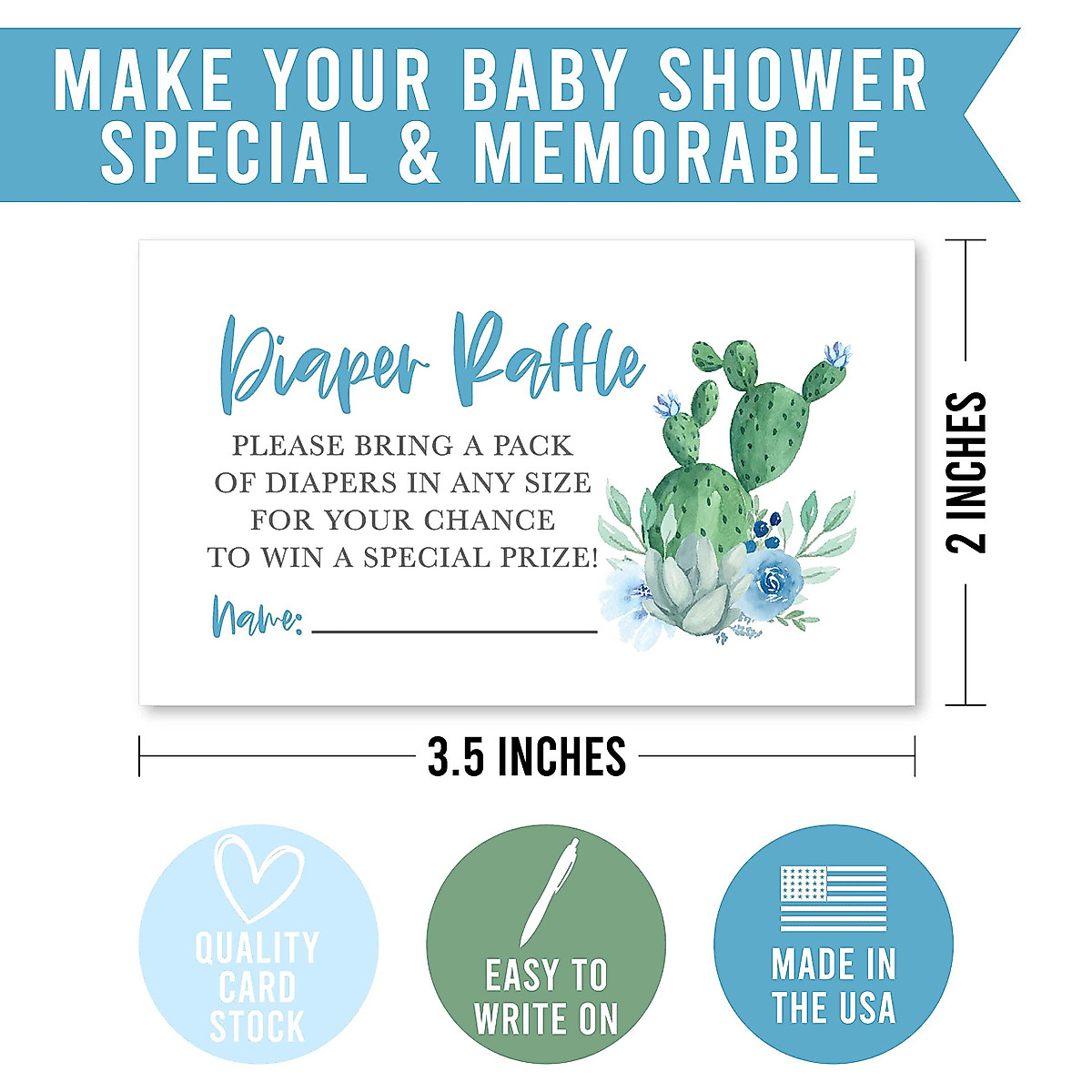 25 Baby Shower Diaper Raffle Tickets For Baby Shower Boy - Cactus Baby Shower Games For Boys, Diaper Raffle Cards, Baby Raffle Tickets, Baby Shower Invitation Inserts, Baby Shower Ideas