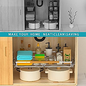 2Pack Improve Pull Out Cabinet Organizer, 16.3~26.3"W x 17"D Heavy Duty Slide Out Cabinet Drawers, Expandable Width Under Sink Organizers and Storage for Kitchen Cabinets,Bathroom, Bedroom (2 Pack)