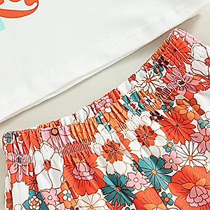 KOSUSANILL Two Groovy Outfit Toddler Baby Girl Short Sleeve Floral Shirt Top Flower Bell Bottom Pants 2PCS Baby Summer Clothes (White, 1-2 Years)