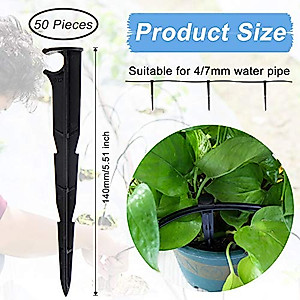 50PCS Drip Irrigation Support Stakes, Kalolary 4/7 mm Tubing Hose Holder Plastic Drip Line Tube Hold Stakes 1/4" Garden Watering System Hose Support Tools for Vegetable Flower Beds Lawn Supplies
