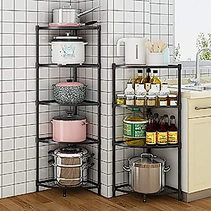Konrisa 5-Tier Corner Shelf Pot Rack for Kitchen Appliances Adjustable Corner Table Shelf Heavy Duty Shelves Storage Bookcase Organizer Household Stand for Bedroom,Living Room,Hallway