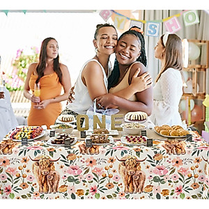Yuzioey 3 Pack Highland Cow Tablecloths Western Cow Table Cover, Highland Cow Baby Shower Decorations, 108" x 54" Highland Cow Birthday Party Supplies