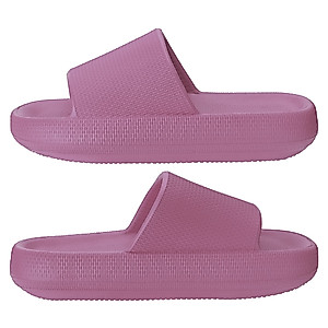 Joomra Womens Slides Thick Sole Platform Non Slip House Shower Bathroom Pillow Slippers for Ladies Cushioned Tan Soft Indoor Bath Female Sandals Fuchsia 35-36