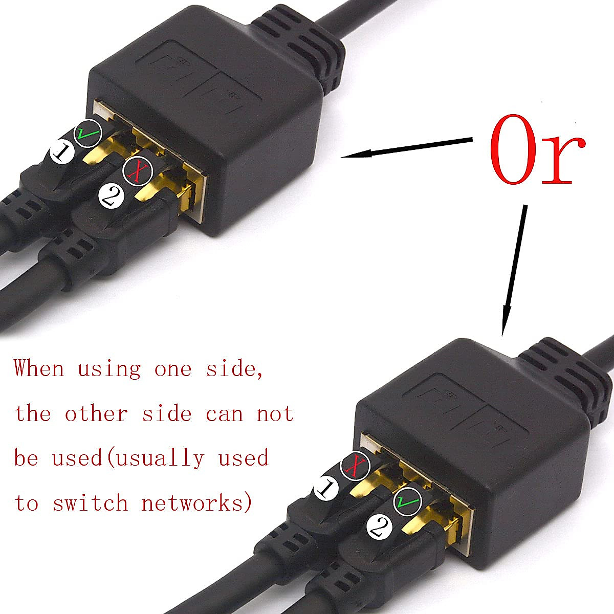 GLHONG RJ45 Adapter Cable RJ45 Male to Dual Female Adapter Extender Support Ethernet Cat 5/CAT 6 LAN for Switching Networks Between Two Computers (not Used as a Network Splitter)