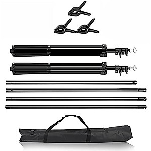 Kshioe Backdrop Support Stand 6.4x10FT Photo Backdrop Stand Adjustable Photography Studio Background Support System Kit with Carrying Bag and 3 Clamps for Photo Video Shooting, Wedding, Party