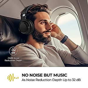 commalta E7 Active Noise Cancelling Headphones, Wireless Bluetooth Headphones with Rich Bass, Wireless Headphones with Built-in Mic, Clear Calls, Bluetooth 5.0, 30 Hours Playtime, Comfort Fit, Black