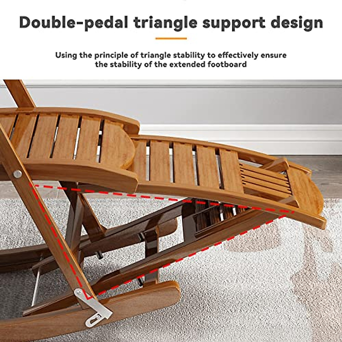 Lounge Chair, Sun Lounger Rocking Chairs for Adults Wood with Extra Thick Padded Adult Easy Chair Bamboo Balcony Lounge Chair Foldable Load-Bearing 200kg