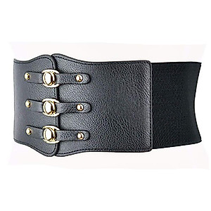Nanxson Womens Elastic Wide Waist Band Tied Waspie Corset Obi Waist Belt PDW0077 (black)