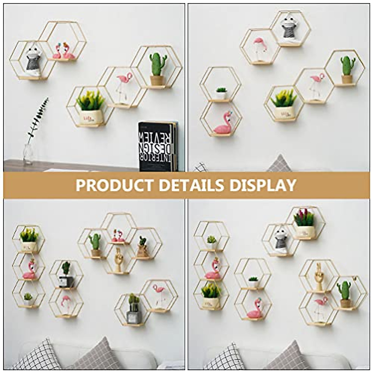 Garneck Hexagonal Floating Shelves Wall Mounted Farmhouse Storage Shelves for Bedroom Living Room Bathroom Kitchen Office Wall Organizer