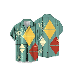 QIVICIMA Men's Retro Bowling Shirts 50s Rockabilly Style Button Down Shirts Cuban Style Camp Shirt A7-Retro2 XL