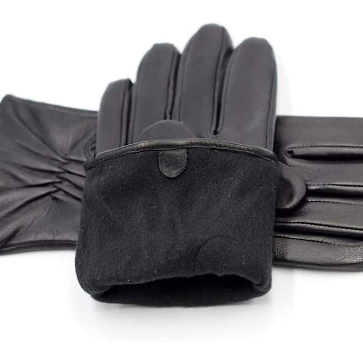 ZLUXURQ Luxury Italian Soft Leather Gloves for Women in Black - Genuine SheepSkin Leather Women’s Cold Weather Gloves Fleece Lined