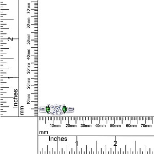 0.57 Carat Simulated Emerald & White Cubic Zirconia Enhancer Guard 14K White Gold Over Sterling Silver Ring Size-6