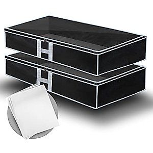 Phamous storage Under Bed Storage Containers - (Set of 2) Clothes Storage - Storage under Bed - Underbed Storage for Organizing - Under the Bed Storage - 3x Shoe Bags