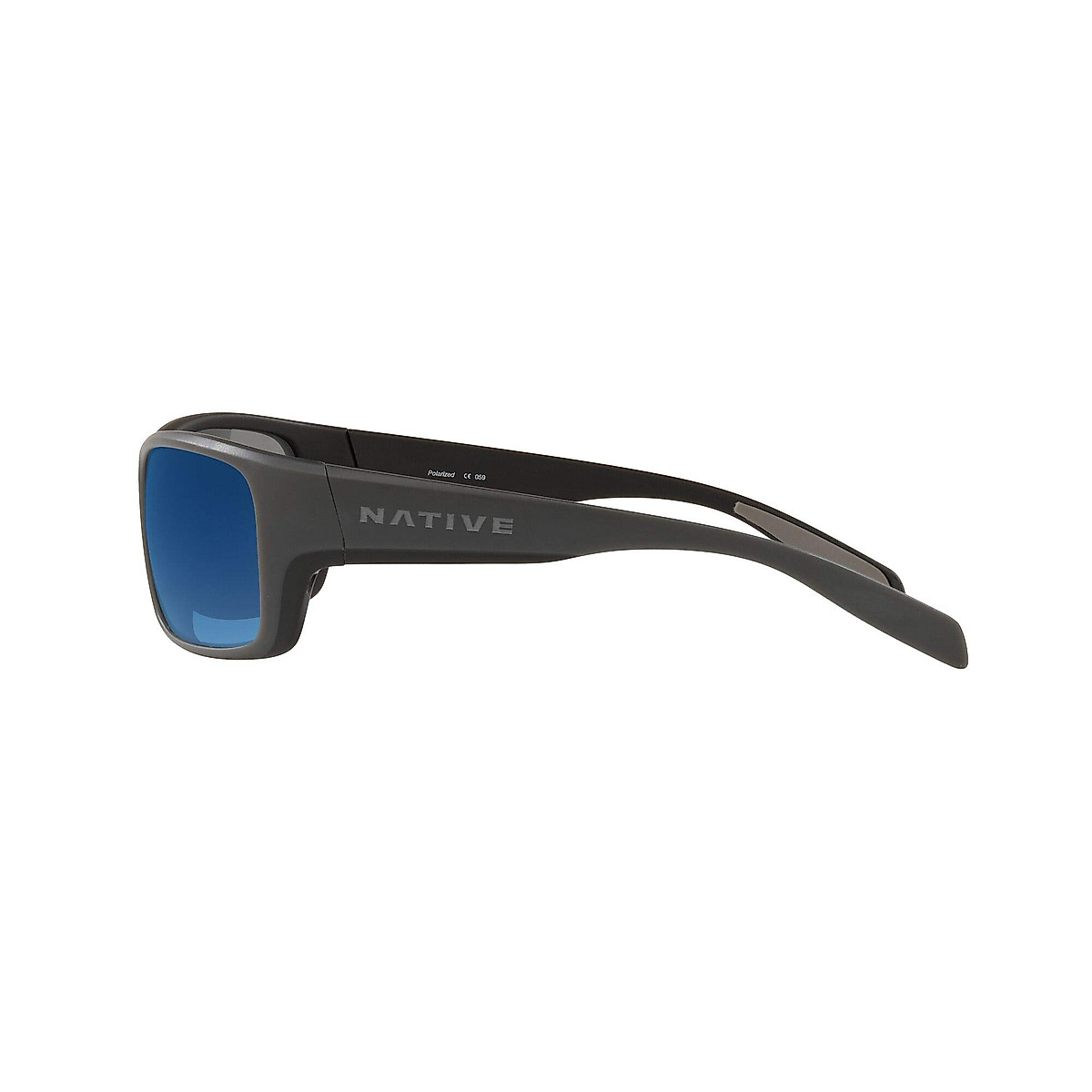 Native Eyewear Eddyline Polarized Rectangular Sunglasses, Granite/Matte Black/Blue Reflex, 64 mm