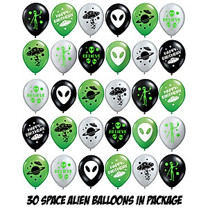 Gypsy Jade's Alien Party Balloons - 30 Green, Black and Gray UFO Outer Space Aliens Decorations