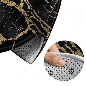 Meaudiwes Soft Round Rug Classic Indoor Floor Mat, Washable & Stain Resistant Area Rug for Bathroom, Dining Room, Hallway, Gold Marble Black