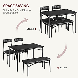 GAOMON Dining Table Set for 4, Kitchen Table with Upholstered Chairs and Bench, 4-Person Dining Room Table Set, Rectangular Kitchen Table Set for Small Space, Apartment, Home, Studio, Rustic Black