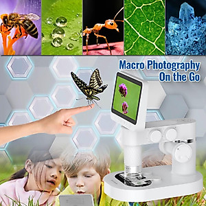 BEAVERLAB Digital Microscope with 4.3'' 1080P IPS Screen [Eco-Friendly Optical Staining] 1600x Magnification for Classroom Education, Macro Photography, Coin Collection, Learning and Explore