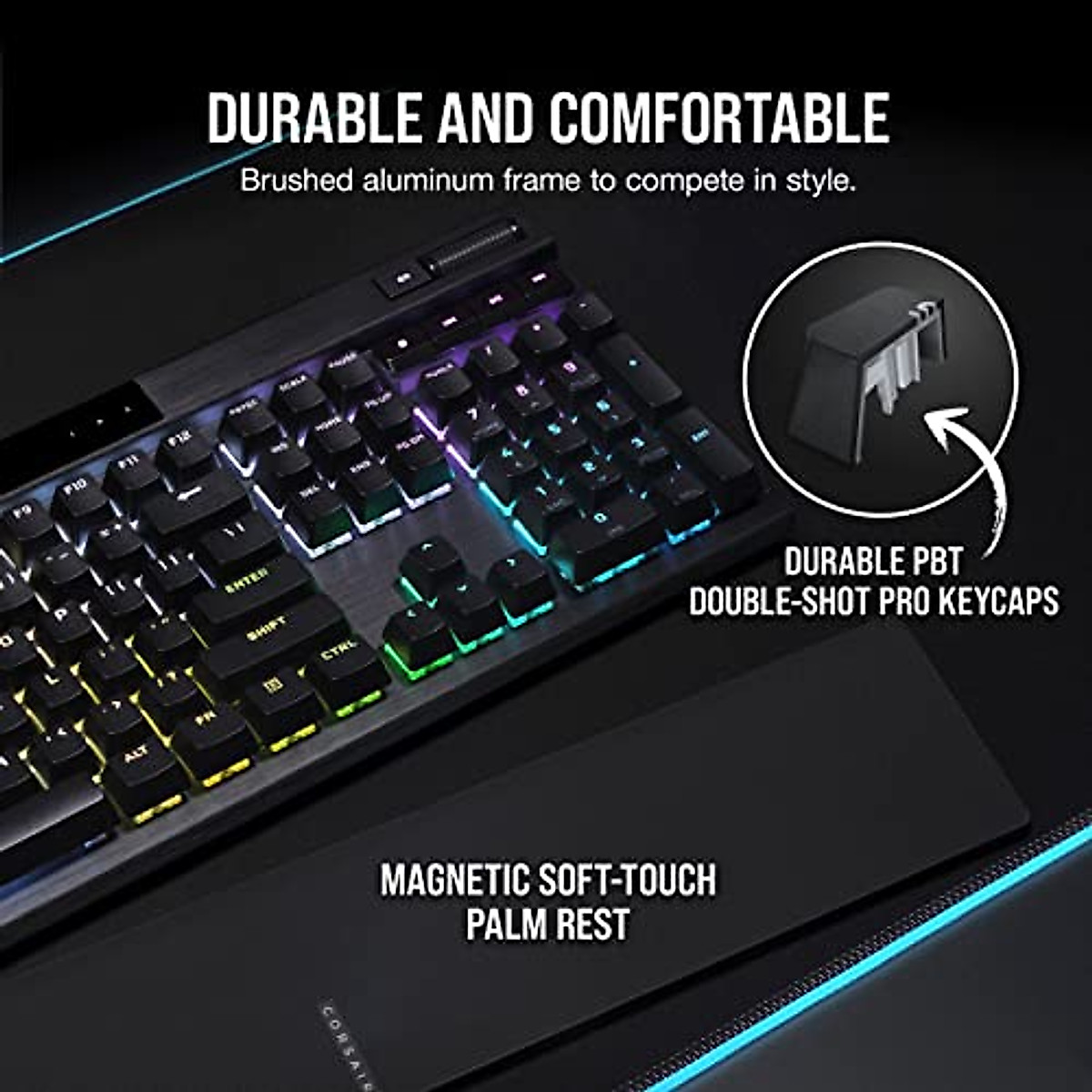 Corsair K70 RGB PRO Mechanical Gaming Keyboard - Cherry MX Brown Keyswitches - 8,000Hz Hyper-Polling - Durable PBT Double-Shot Keycaps - Magnetic Soft-Touch Palm Rest - Black (QWERTY - NA Layout)