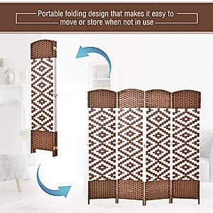 HOMCOM 6ft 4-Panel Diamond Weave Folding Room Divider with Freestanding Folding Screen & Stylish Wicker Material