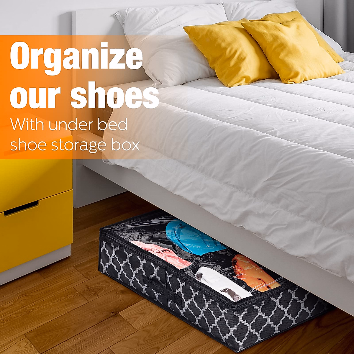 Berlune Set of 4 Under Bed Shoe Storage Organizer, Fits Total 48 Pairs Fabric Shoe Containers Box with Clear Cover and Handles Breathable Shoe Storage Bins Shoe Storage Bag, 29.5 x 23.2 x 5.1 Inches