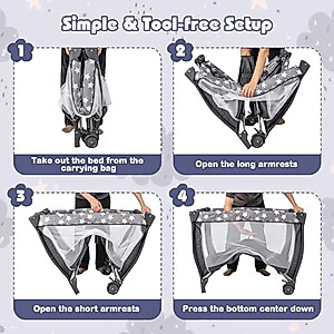 HONEY JOY Pack and Play with Bassinet, 4-in-1 Portable Baby Playard with Changing Table, Net & Cute Toys, Diaper Storage Bag, Music Box, Wheels with Brake, Foldable Newborn Play Yard w/Carry Bag