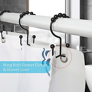 Shower Curtain Rings, OEH Shower Curtain Hooks, Rust-Resistant Metal Black Shower Curtain Rings, Double Shower Curtain Hooks for Bathroom Shower Curtain & Shower Liner, Set of 12, Black