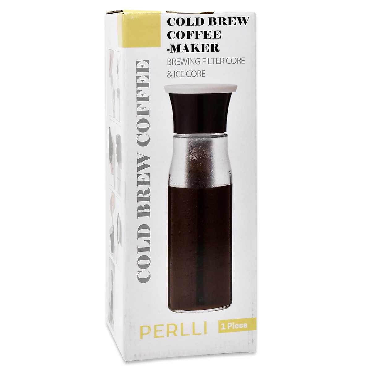 Cold Brew Coffee Maker Pitcher 1 Quart Reusable Airtight Glass Bottle Drip Proof Lid With Coffee Mesh Filter For Homemade Coldbrew And Iced Coffee And Tea Infuser Plus Ice Tube By Perlli