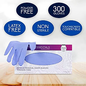 The Essentials Disposable Nitrile Gloves, Powder Free, Single Use Non-Sterile Protective Gloves for Various Uses - 300 Count